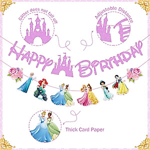 Pink Princess Birthday Banner for Girls, Princess Birthday Party Decoration For Girls Kids Birthday Party Baby Shower Decorations (Pink)