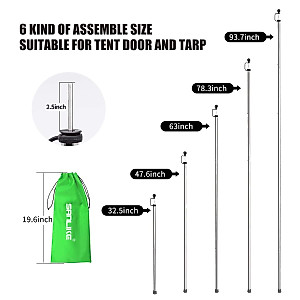 SANLIKE Tarp Poles Adjustable Tent Poles for Tarps Thickened Heavy Duty for Outdoor Canopy Shelter Awning Replacement 12pc Rods- 95in Set of 2 Canopy Poles