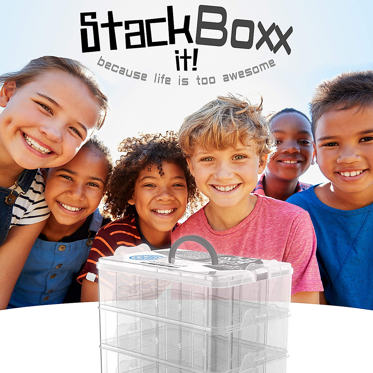 Stack Boxx Stackable Organizer and Storage Container (White) +Free Case | Be Clutter-Free, Be Happy! 5 Layers w/Handle -Perfect Solution for Kids Toys, Art Crafts, Jewelry, School & Office Supplies