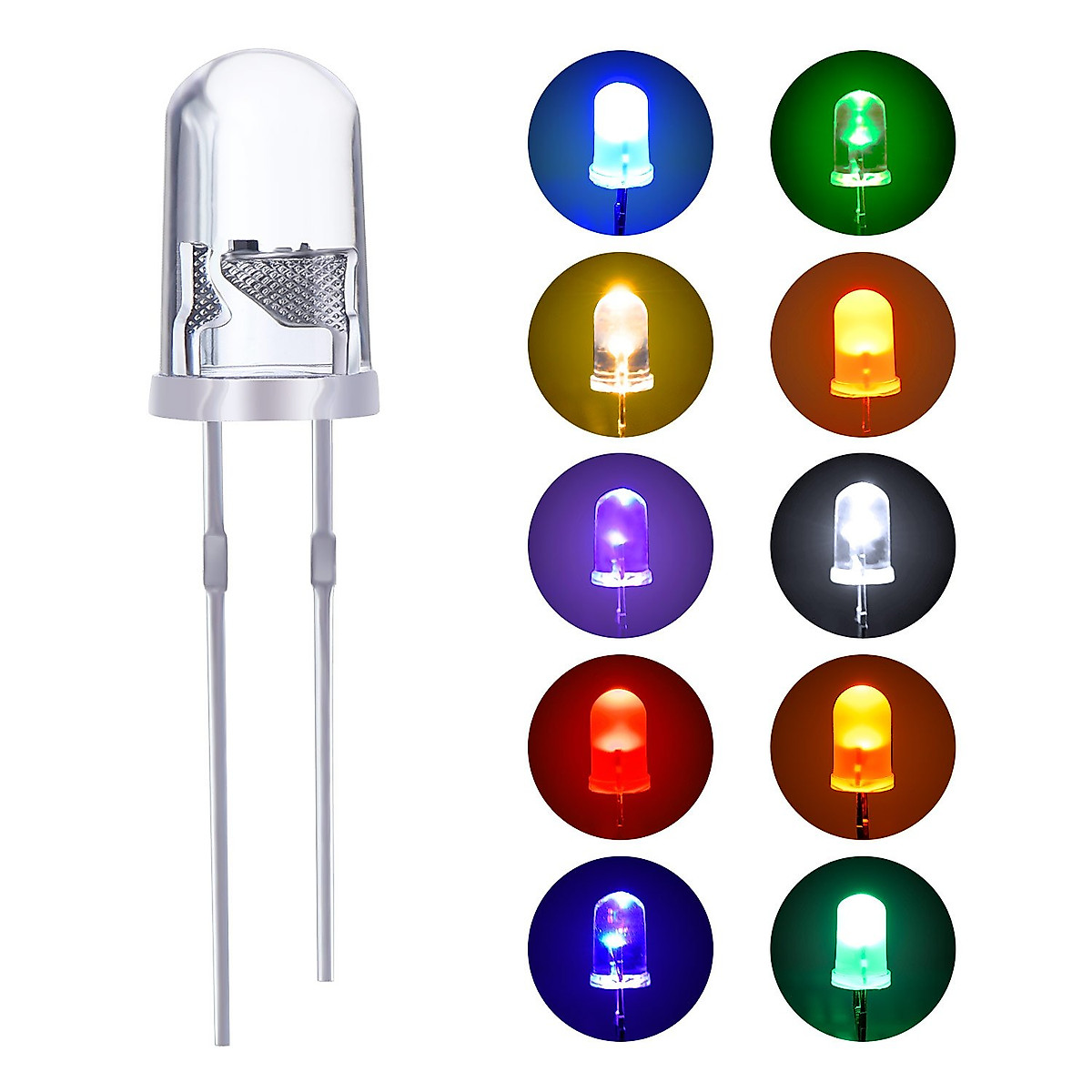 EBOOT 100 Pieces Clear LED Light Emitting Diodes Bulb LED Lamp, 5 mm(Multicolor)