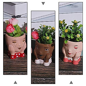 Cabilock 3pcs Ceramic Flowerpot Face Flower Vase Ceramic Indoor Planters Ceramic Head Pots for Plants Animal Succulent Planter Head Flower Pot Ceramic Pot Ceramics Head Flowerpot Flowers