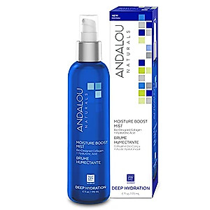 Andalou Naturals Face Mist, Moisture Boost Facial Spray with Hyaluronic Acid & Collagen, Hydrating & Moisturizing Skin Care for Dry and Dehydrated Skin, 6 fl oz