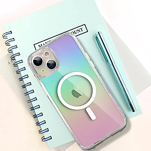 Bonoma for iPhone 14 Case Magnetic 【Support for MagSafe】 Bling Laser Florescent Iridescent Crystal Luxury Case Camera Protector + 2* Screen Protector Shockproof Edge Cover Case -Clear