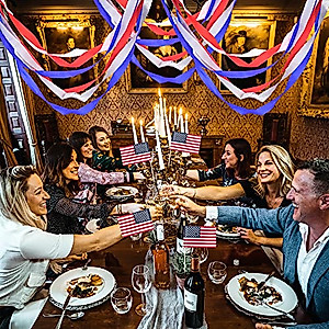 10 Rolls Patriotic Decorations Crepe Paper Streamers, 4th of July Streamers, 810-Feet Red White Blue Hanging Party Decoration, No Accidental Rips Crepe Paper for Independence Day Memorial