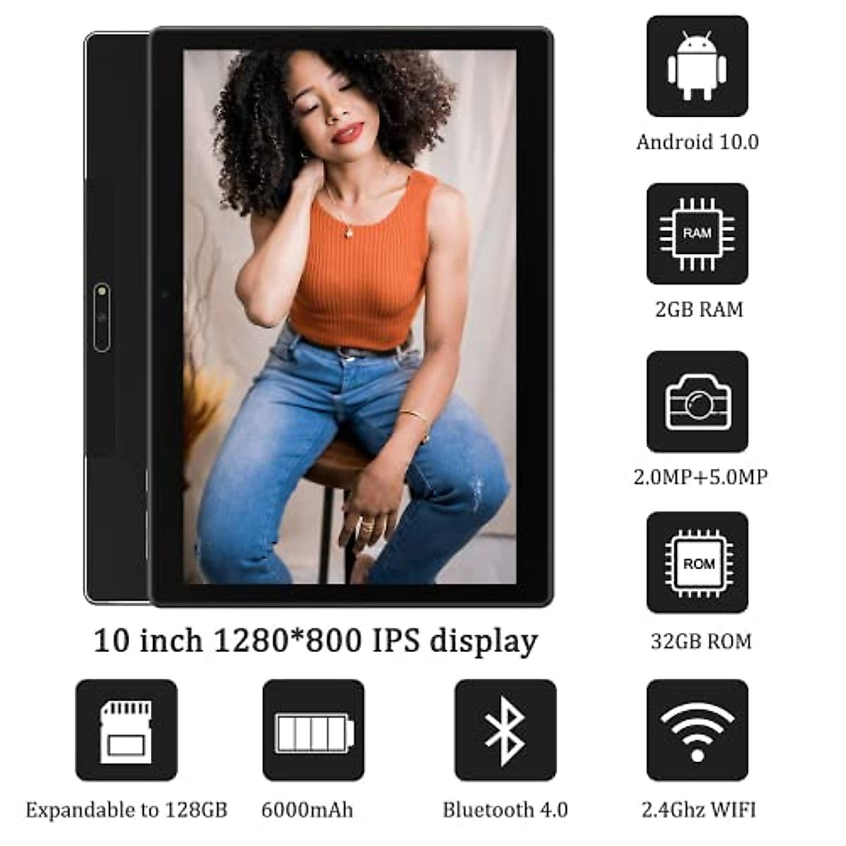 Tablet 10.1 Inch Android 10.0 Tablets, Google Certificated Wi-Fi Tablets, 1.6 GHz Quad Core Processor, 32GB Tablets with 128GB Expansion, IPS HD Screen, Dual Camera, Supports Bluetooth, Black…