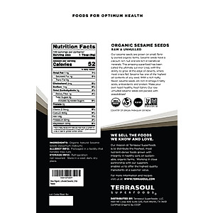 Terrasoul Superfoods Organic Unhulled Sesame Seeds, 2 Lbs, Nutty Crunch for Asian Dishes, Baking, and Homemade Tahini