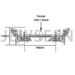 Jewseen Nipple Barbell 14g Nipple Piercing Bat Nipple Jewelry Sparkling CZ Nipple Ring Bar Halloween Body Piercing Jewelry