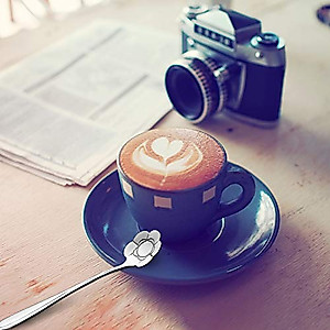 8 Pieces Flower Spoon Coffee Teaspoon Set Stainless Steel Tableware Creative Sugar Spoon Tea Spoon Stir Bar Spoon Stirring Spoon, 8 Different Patterns (Silver)