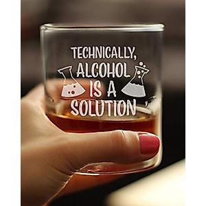 Alcohol Is A Solution - Whiskey Rocks Glass - Funny Science Teacher Gifts for Women & Men - Fun Drinking Decor - 10.25 Oz