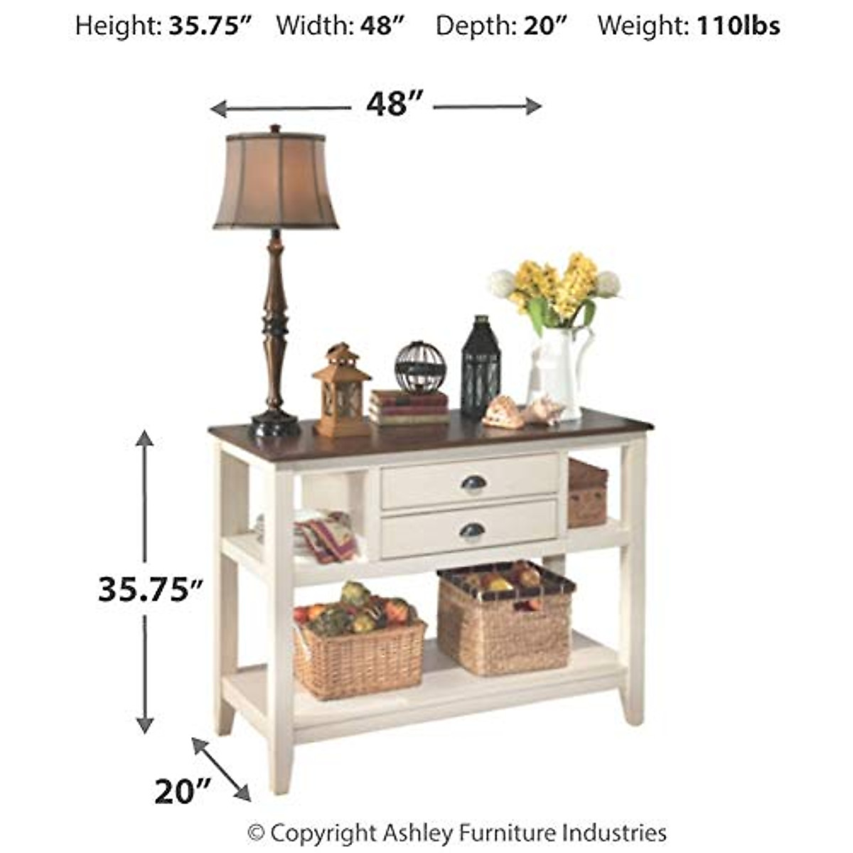 Signature Design by Ashley Whitesburg Cottage Dining Room Server with 2 Storage, Brown & White