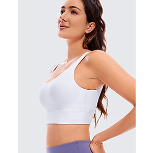 CRZ YOGA Butterluxe Womens U Back Sports Bra - Scoop Neck Padded Low Impact Yoga Bra Workout Crop Top with Built in Bra White Medium