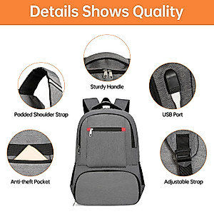 DAILY&DIARY Lunch Backpack, Insulated Cooler Backpack with Lunch Compartment for Men Women Water Resistant Lunch Bag 15.6 Inch Laptop Backpack Durable for Work, School, Camping, Picnics, Grey