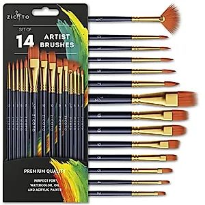Quality Artist Paint Brush Set of 14 - Painting Brushes for Kids, Adults or Professionals and Easy to Use for Watercolor, Oil or Acrylic Painting - Perfect for Your Canvas, Paper or Fabric Styled Art