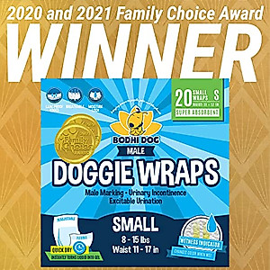 Disposable Dog Diapers Male | 20 Premium Quality Adjustable Doggie Wraps with Moisture Control and Wetness Indicator | 20 Count Small Size