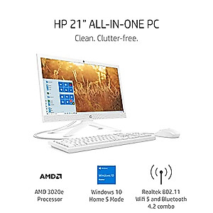 HP 21 All-in-One PC, AMD 3020e Processor, 4 GB RAM, 128 GB SSD Storage, 20.7-inch Full HD Display, Windows 10 Home in S Mode, Adjustable Screen, Privacy Camera, Dual-Array Mics (21-b1010, 2021)