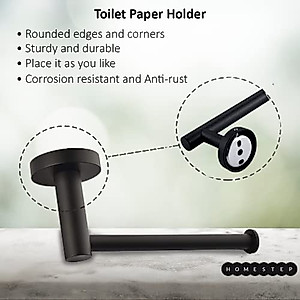 Homestep 5 pcs Bathroom Hardware Set, Stainless Steel Round Wall Mounted Include 20" Bath Towel Bar ,Toilet Paper Holder , Hand Towel Ring , 2 Towel Robe Hooks ,Bathroom Accessories Kit (Matte Black)
