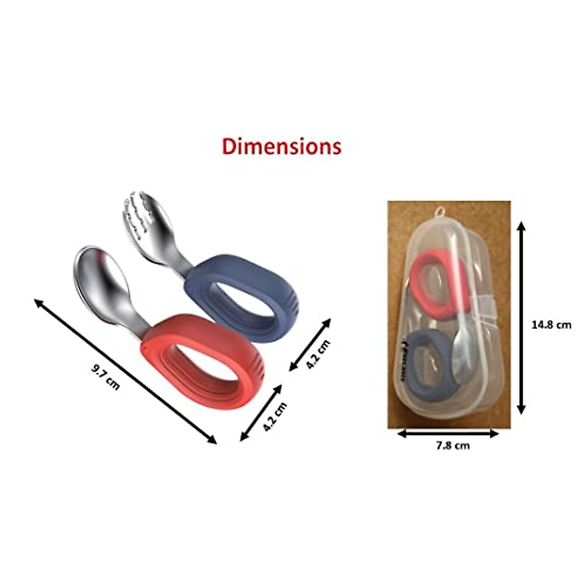 FAZLANIX Stainless Steel Toddler Fork and Spoon Set with Carry Case | Round Silicone Handle | Kids Safe Cutlery | Toddler Training Utensils | Self Feeding Toddler Silverware