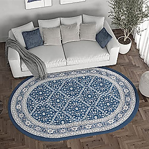Beauregard Traditional Oriental Navy Oval Area Rug, 5' x 7' Oval