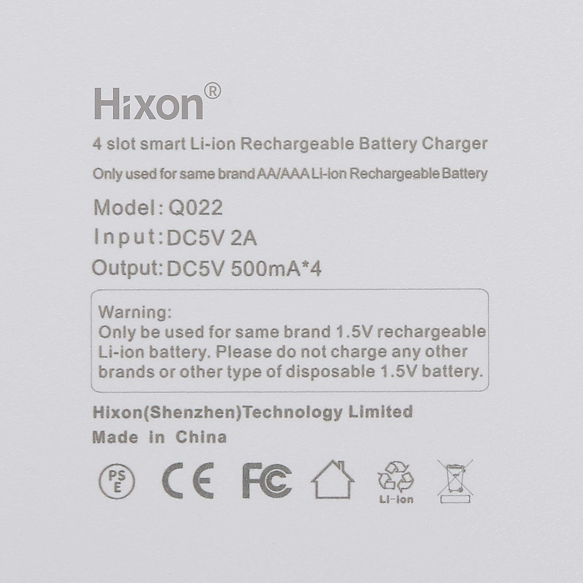 Hixon 4-Bay AA AAA Battery Charger, Q022 Mode for Rechargeable Lithium AA/AAA Batteries,USB Chargr Without Adapter