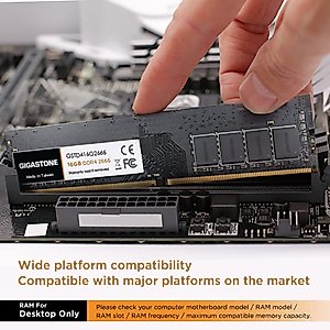 【DDR4 RAM】 GIGASTONE 32GB Kit (2x16GB) DDR4 2666MHz (2400MHz or 2133MHz) PC4-21300 (PC4-19200/17000) CL19 1.2V UDIMM 288 Pin Unbuffered Non ECC High Performance PC Desktop Memory Upgrade