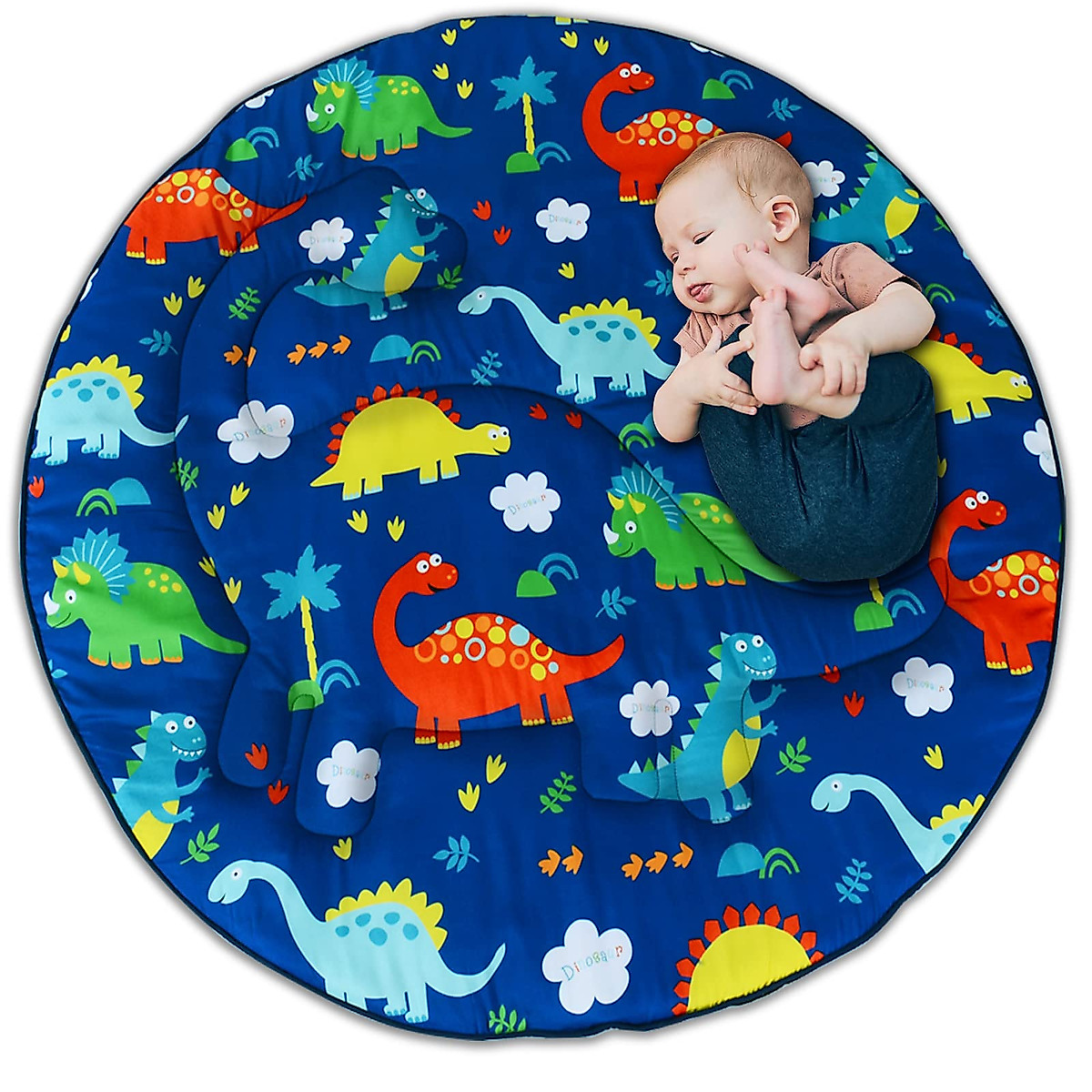 UOMNY Baby Rug Dinosaur Infant Floor Playmat Tummy Time Mat Area Rug Non Slip Baby Round Play Pad Crawling Mat Game Blanket for Children Toddlers Bedroom 47 inch