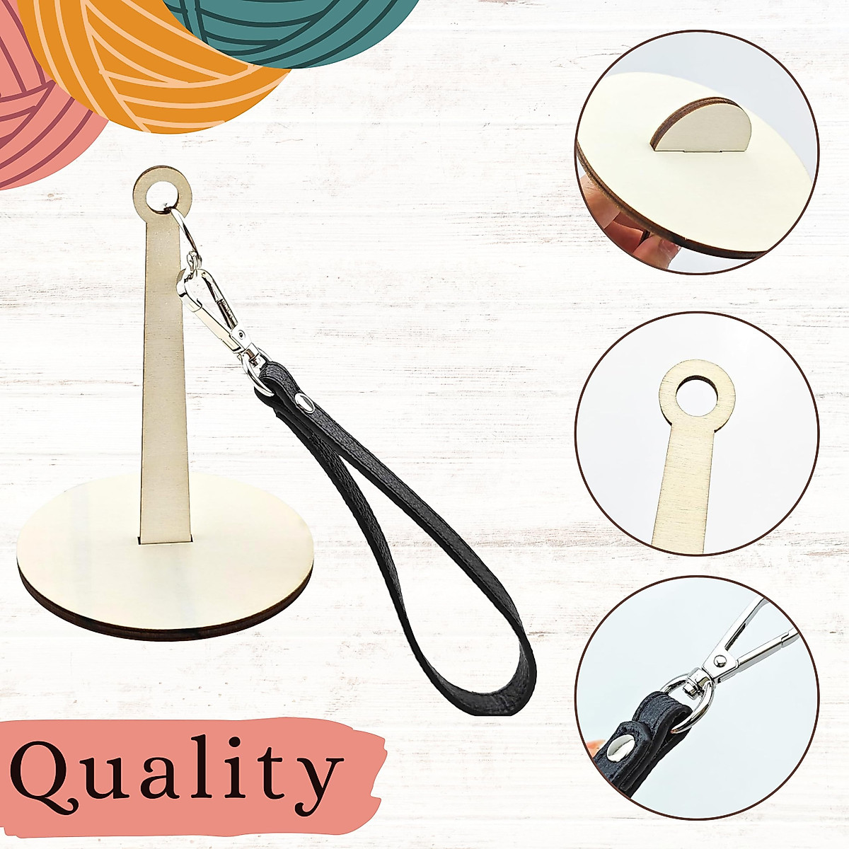 2 Pieces Portable Wrist Yarn Holder | Yarn Ball Holder | Yarn Minder | Yarn Storage | Wood Yarn Holder | Yarn Holder with Leather Wrist Strap | Yarn Holder for Knitting | Knitting Supplies