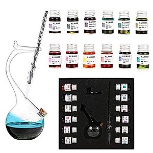 Thyggzjbs Handmade High Borosilicate Glass Glass Dip Pen Ink Set-Crystal Pen with 12 Colorful Inks for Art, Writing, Signatures, Calligraphy, Decoration, Gift (Black)