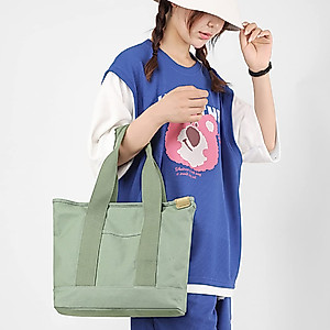 MQSHUHENMY Large Capacity Multi-Pocket Handbag, Canvas Tote Bags for Women, Satchel Bag Stylish for Work Daily Travel (Beige)