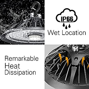 Konlite White LED Round Low and High Bay Light - 80/100/120/150W - 4 Field Selectable Brightness Settings - 12000/15000/18000/22000 Lumens - 5000K - UL Listed - 120-277V - DLC Premium