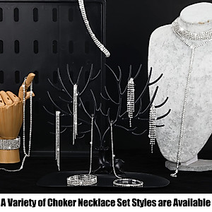 Hicarer 3 Sets Rhinestone Jewelry Set for Women Including Rhinestone Choker Necklace Rhinestone Bracelet Bangle and Earrings for Girl halloween christmas wedding birthday party accessories (Silver)