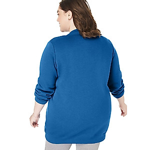 Woman Within Plus Size Fleece Baseball Jacket Long Oversized Fleece Coat - 3X, Black