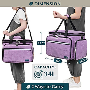 PAVILIA Knitting Bag Yarn Storage Tote - Crochet Organizer Bag, Yarn Storage Holder with Dividers for Knitting Accessories, Yarn Skiens, Needles, Hooks, Unfinished Project (Heather Purple)