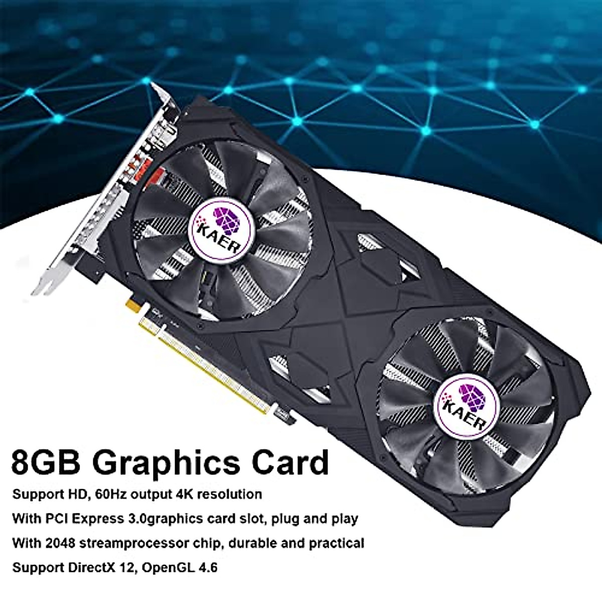 KAER RX580 8GB Graphics Card GDDR5 256bit Computer Graphics Card with Dual Fans 1284/7000MHz,PCI Express 3.0 Gaming Graphics Card, DVI HDMI DP Desktop