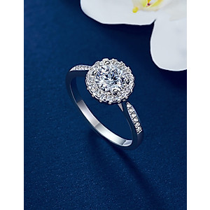 MomentWish Engagement Rings for Women, 1Carat Moissanite Promise Rings, D Color VVS1 Simulated Diamond 925 Sterling Silver Halo Rings-Size7