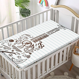 Music Themed Fitted Crib Sheet,Standard Crib Mattress Fitted Sheet Ultra Soft Material-Baby Crib Sheets for Girl or Boy,28“ x52“,White Chocolate Baby Blue