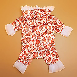 LovinPet Pitbull Dog Onesies, Anxiety Relief, Anti Licking Dog Pajamas Dog Jammies, Fashion Reflective Strap in The Park Metallic Radiant Cherry Prints Recovery Suit for Dogs Party Costume L