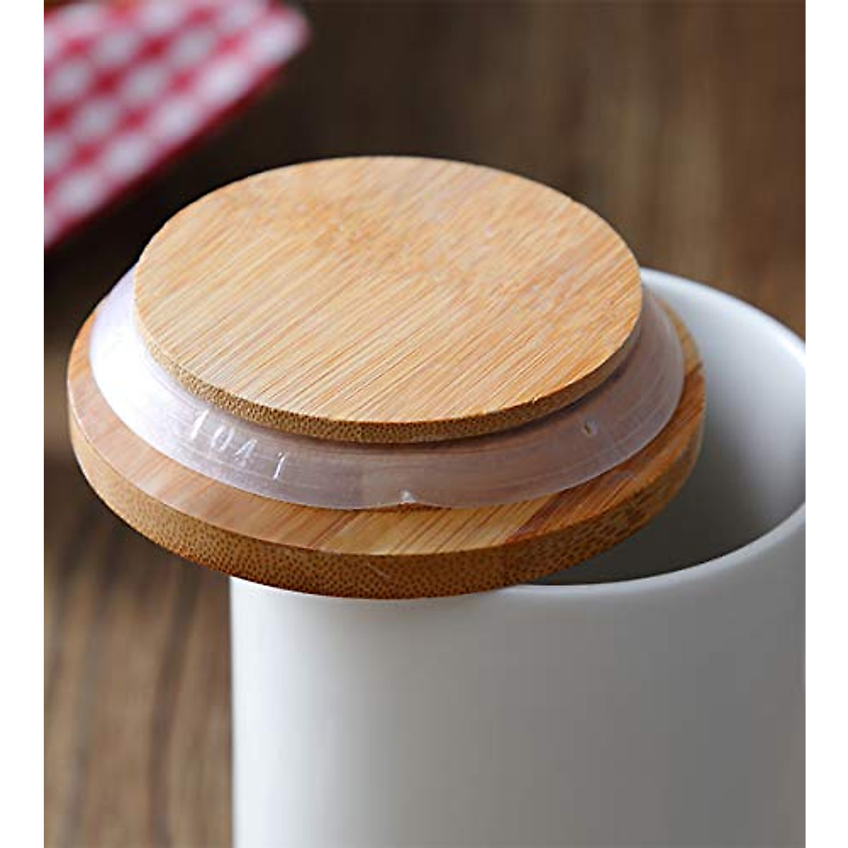 Lawei 2 Pack Ceramic Food Jar with Bamboo Lids - 10 oz Ceramic Coffee Canister Airtight Storage Jars for Serving Coffee, Spice, Tea and More
