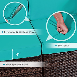 Tangkula 6 Pieces Patio Furniture Set, Outdoor Wicker Conversation Set with Glass Coffee Table, Wicker Sofa Set with Back & Seat Cushions, Rattan Sectional Conversation Set for Backyard Garden