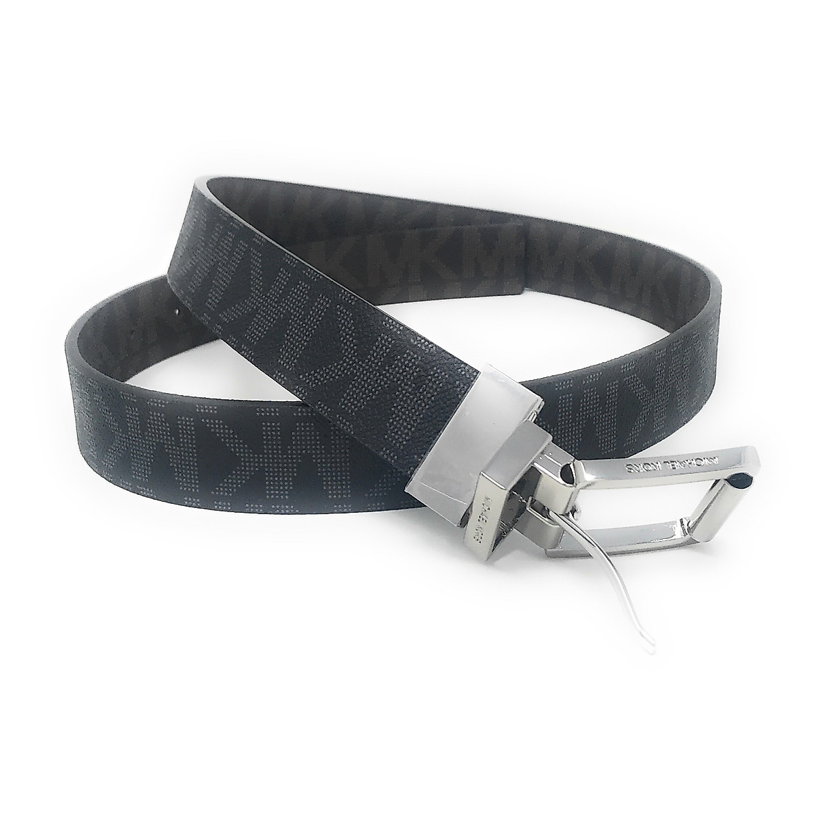 Michael Kors Logo Reversible Belt With Silver Buckle,Black/Brown,Large