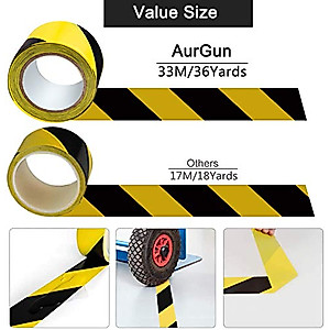 AurGun Black & Yellow Hazard Safety Warning Stripe Tape, 2inch x 108Ft High Visibility Barricade Adhesive Tape for Floor, Walls, Pipes and Equipment Marking