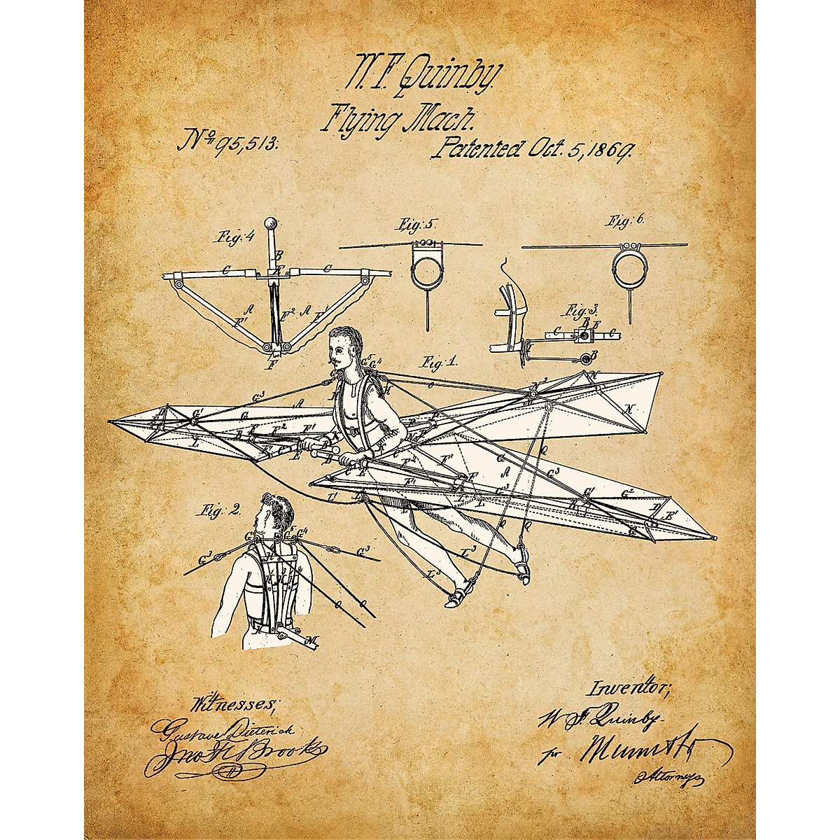 Original Flying Machines Patent Prints - Set of Four Photos (8x10) Unframed - Makes a Great Home or Man Cave Decor and Gift Under $20 for Engineers and Pilots