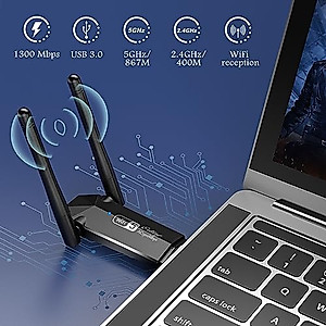 USB WiFi Adapter, Ortiny 1300Mbps WiFi USB Dual Band 5G/2.4G Wireless Network Adapter for Desktop Laptop PC, Dual Band WiFi Dongle Wireless Adapter for Supports Windows 11/10/8/7, Mac OS 10.9-10.15