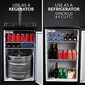 HomeCraft Black Stainless Steel Full-Size Kegerator Draft Beer Dispenser & Beer Cooler, Spring-Loaded Tap Dispenser, Holds 1/6, 1/4, 1/2 Barrels, 2.5-Pound CO2 Tank, Single Meter Regulator