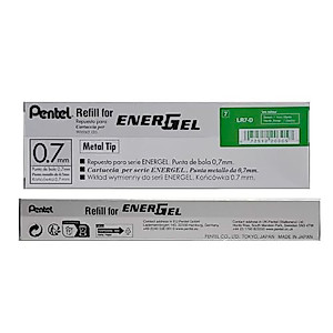Pentel Refill Ink for BL57/BL77 EnerGel Liquid Gel Pen, 0.7mm, Metal Tip, Green Ink, Box of 12 (LR7-D-12)