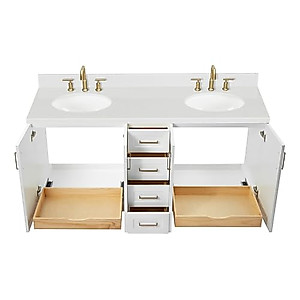 ARIEL Taylor 72" White Double Bathroom Vanity, 1.5" Edge Carrara Quartz Countertop & Splash, Oval Sinks, 4 Soft Closing Doors, 6 Full Extension Dovetail Drawers, Toe Kick, Satin Brass