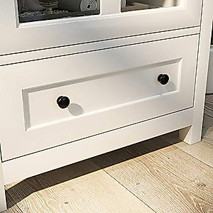 Modern Storage Cabinet with Single Glass Door, Handle and Drawer, Buffet Sideboard Console Table Side Table for Hallway Entryway Kitchen Living Room, White