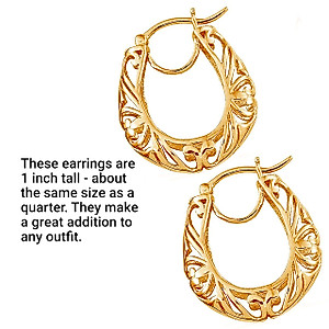 Shop LC Filigree Hoop Earrings - 18K Yellow Gold Plated Hoops - Openwork Basket Hoop Earring for Women Jewelry Birthday Gifts for Women