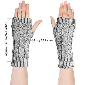 Loritta 4 Pairs Womens Fingerless Gloves Winter Warm Knit Crochet Thumbhole Arm Warmers, Beige/Light Grey/Dark Grey/Black