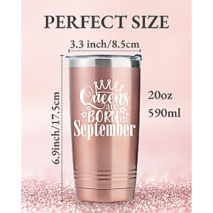 Onebttl Happy Birthday Tumbler for Women, Funny Birthday Gifts for Her, Girlfriend, Friends, Wife, Mom, Daughter, Sister, 20 oz Stainless Steel Cup with Lid, Queens are Born in September, Rose Gold