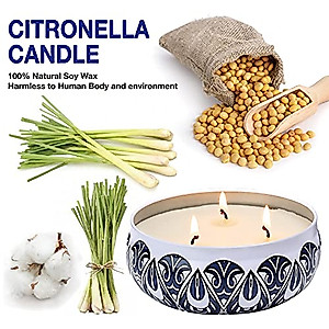 Citronella Candles Outdoor & Indoor, 4 x 12oz Scented Candles Large, Soy Wax 3 Wick Tin Gift Set for Garden Camping Patio